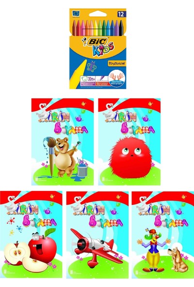 3-6 Yaş Şirin Boyama 5 Li Kitapları+Silinebilir 12 Li Pastel Boya