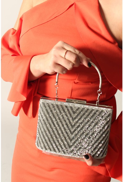 Rovigo Üçgen Taşlı Gümüş Abiye Çanta