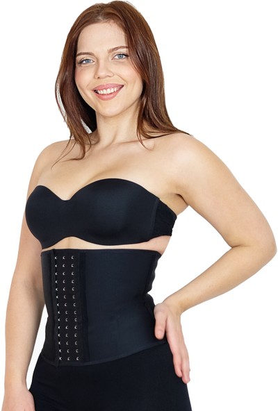 Yamuna Korse Kısa Latex Korse Anında 2 Beden Incelten Doğum Sonrası Sarkma Önleyici Sıkılaştıran Toparlayıcı Siyah Kadın Korse