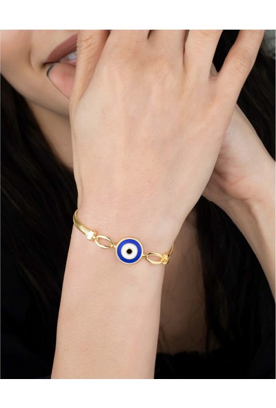 Else Silver 925 Ayar Gümüş Ezme Zincirli Nazar Bileklik
