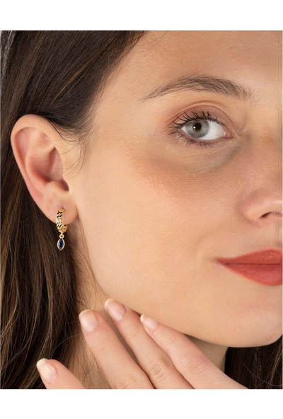 Else Silver Gurmet Desenli Yeşil Damla Taşlı Gümüş Küpe