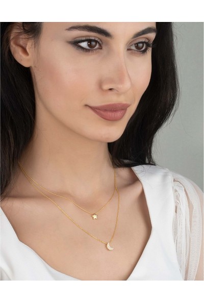 Else Silver 925 Ayar Gümüş Ay ve Yıldız Kolye