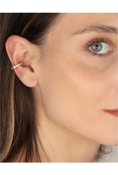 Else Silver Mor Baget Taşlı Gümüş Kıkırdak Küpe