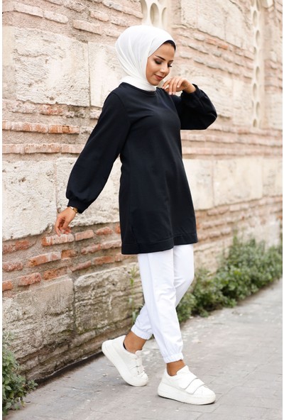 Instyle Balon Kol Iki Iplik Tunik - Siyah Instyle Balon Kol Iki Iplik Tunik - Siyah