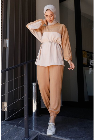 Instyle Yanları Tünel Kemerli Ikili Takım - Vizon Instyle Yanları Tünel Kemerli Ikili Takım - Vizon