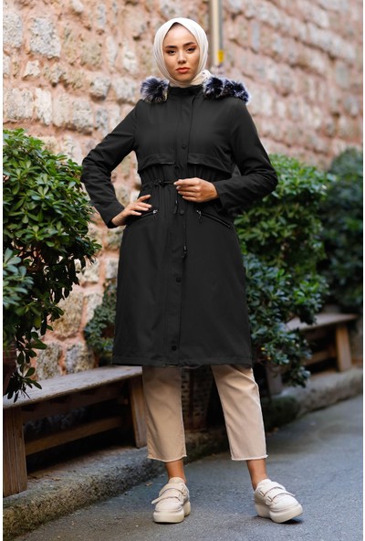 Instyle Cebi Fermuarlı Deri Detay Içi Kürklü Kaban - Siyah Instyle Cebi Fermuarlı Deri Detay Içi Kürklü Kaban - Siyah