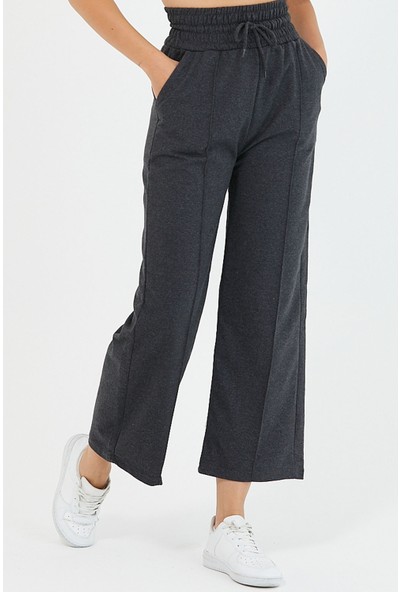 Instyle Yüksek Bel Lastikli Bol Paça Eşofman Altı - Füme