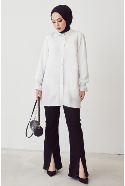 Instyle Lera Kol Ağzı Büzgülü Gömlek - Beyaz