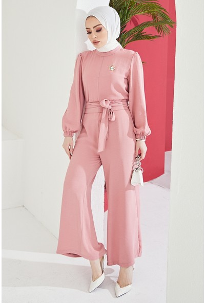 Instyle Armina Kuşaklı Ayrobin Tulum - Gül Kurusu Instyle Armina Kuşaklı Ayrobin Tulum - Gül Kurusu