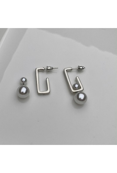 Sibelya Gümüş Kaplama Çok Kullanımlı '' Inci '' Figürlü Küpe