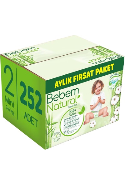 Bebem Bebek Bezi Natural Beden:2 (3-6kg) Mini 252 Adet Aylık Fırsat Pk Bebem Bebek Bezi Natural Beden:2 (3-6kg) Mini 252 Adet Aylık Fırsat Pk