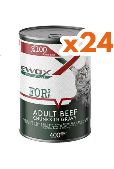 Ewox Biftekli Parça Etli ve Soslu Yetişkin Kedi Konservesi 400 gr x 24 Adet Ewox Biftekli Parça Etli ve Soslu Yetişkin Kedi Konservesi 400 gr x 24 Adet
