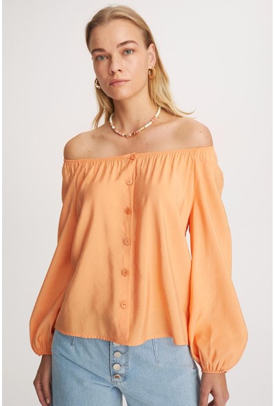 Perspective Freya Rahat Kalıp Yuvarlak Yaka Turuncu Bluz Perspective Freya Rahat Kalıp Yuvarlak Yaka Turuncu Bluz