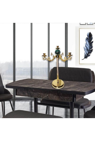 Üç Kollu Şamdan Çini Gold Kaplama