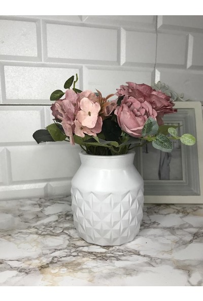 Parla Dekoratif Desenli Vazo Beyaz Venüs PS3919