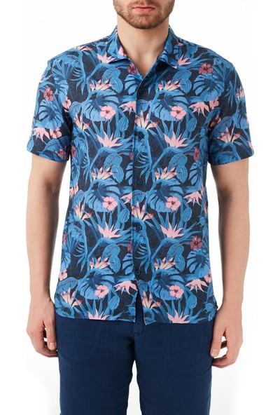 Ruck & Maul Pamuklu Çiçek Desenli Kısa Kollu Gömlek Erkek Gömlek RMM02000702