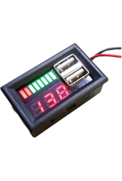 Emay Center 5V 2A USB Çıkışlı, Voltmetreli Akü Kapasite Göstergesi 12V 3s Pil VQCH128 V2 Göstergeli
