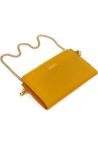 Deriza Tedi Deri Zincirli Telefon Çantası Taba