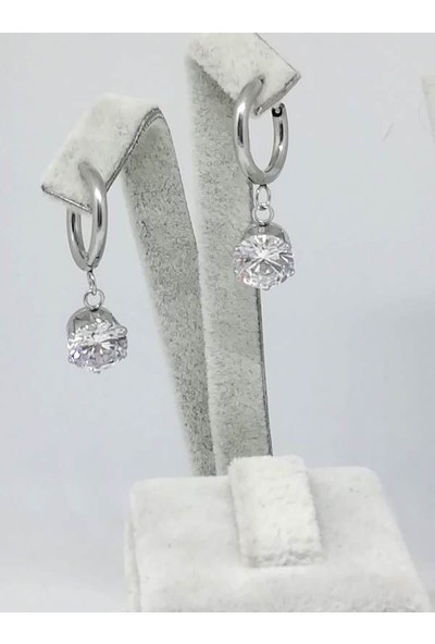 Eke Butik Tek Taş Beyaz Altın Kaplama Küpe Eke Butik Tek Taş Beyaz Altın Kaplama Küpe
