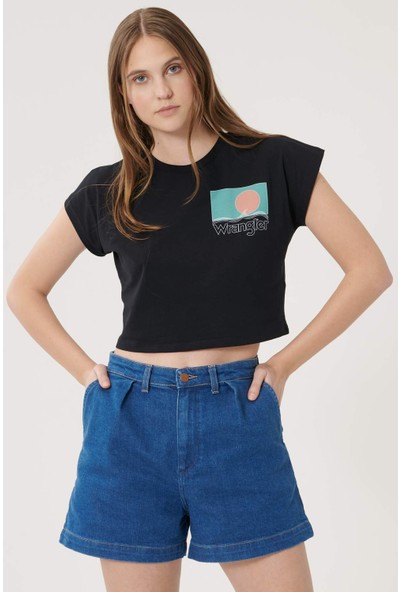 Wrangler Kısa Kollu Grafik Desenli Kadın T-Shirt- Siyah