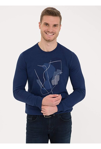 Pierre Cardin Baskılı Erkek Sweatshirt- Lacivert