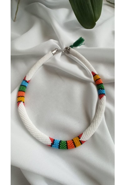 Batuge Bead Work Hapishane Işi Örme Afrikan Zulu Beyaz Bohem Kolye Batuge Bead Work Hapishane Işi Örme Afrikan Zulu Beyaz Bohem Kolye