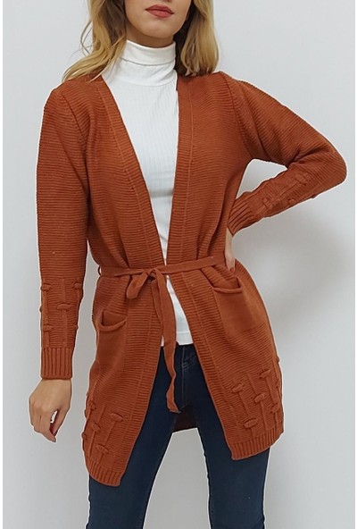 Nocna Fashion Önden Bağlamalı Cepli Hırka Kahve NCN01-KAHVE