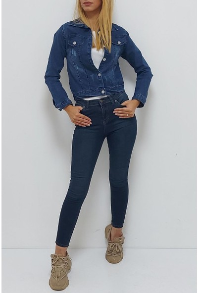 Nocna Fashion Cepli Yırtıklı Kot Ceket Mavi NCD43MAVI