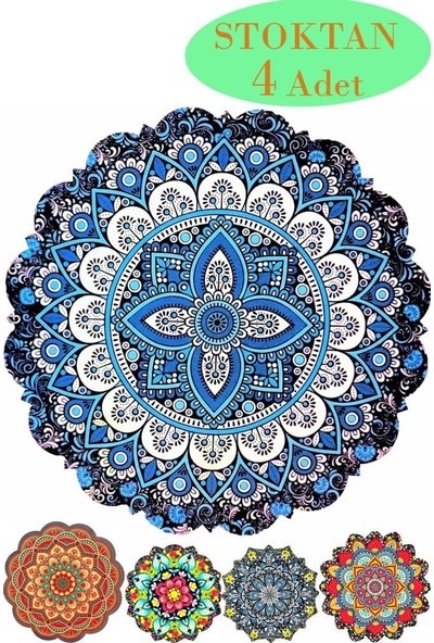 Mandala Çini Desenli Ahşap Nihale 4 Adet Mandala Çini Desenli Ahşap Nihale 4 Adet