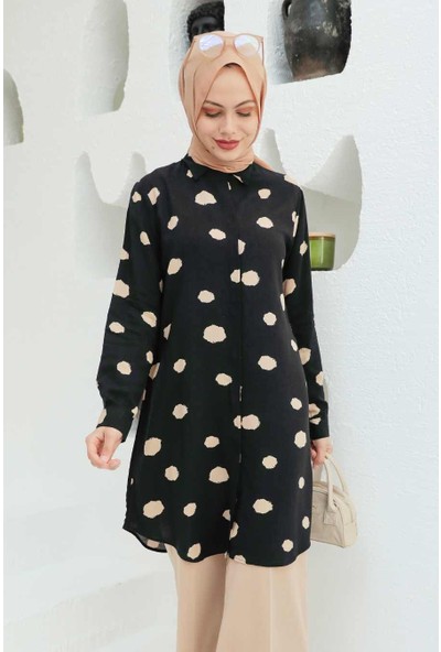 Neva Style - Desenli Siyah Tesettür Viskon Tunik 11567S Neva Style - Desenli Siyah Tesettür Viskon Tunik 11567S