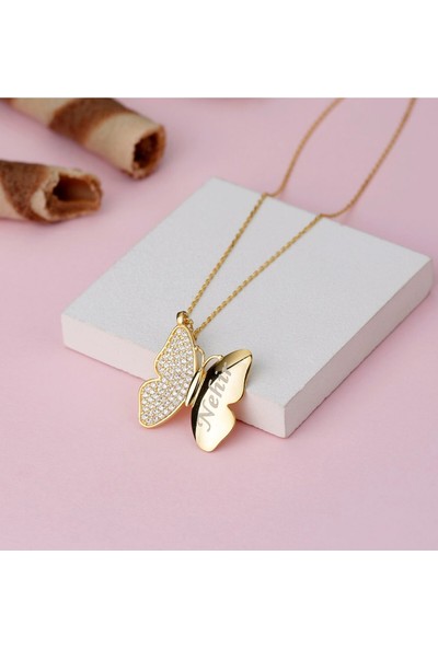 925 Ayar Gümüş Isimli Kelebek Kolye