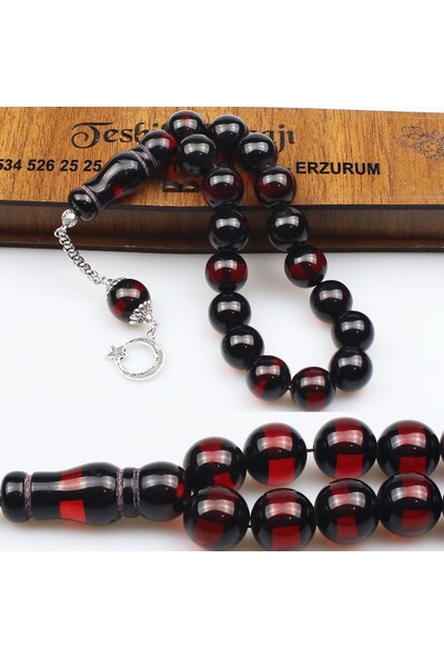 Sürmeli Koyu Kırmızı Renkli Toz Kehribar Tesbih