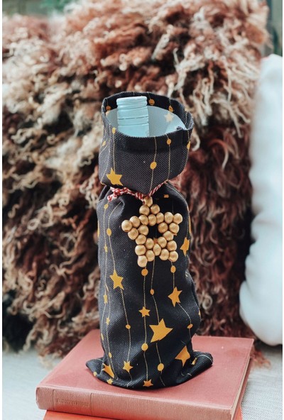 E-Sanat Evi Dekoratif Siyah & Gold Yıldızlı Şişe Kılıfı & Ahşap Yıldız E-Sanat Evi Dekoratif Siyah & Gold Yıldızlı Şişe Kılıfı & Ahşap Yıldız