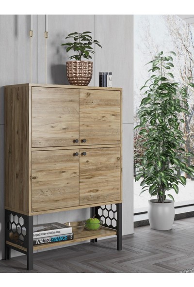 Wood'n Love Lina Desenli Metal Ayaklı Dolaplı Vitrin - Konsol - Atlantik Çam / Siyah Wood'n Love Lina Desenli Metal Ayaklı Dolaplı Vitrin - Konsol - Atlantik Çam / Siyah