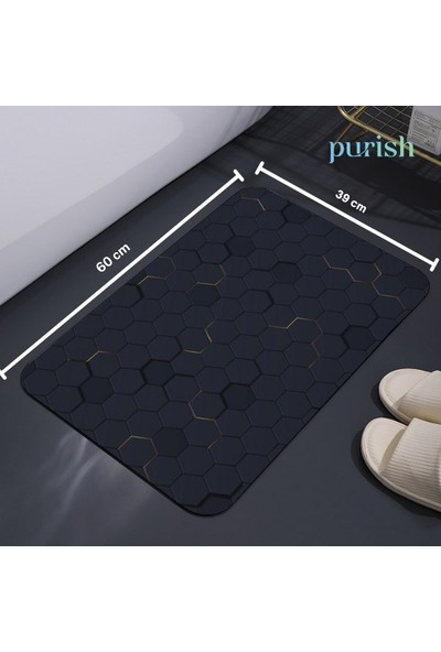 Puris Purish | Su Emici, Kaydırmaz Tabanlı, Yıkanabilir Diatom Banyo ve Abdest Paspas [237190140]