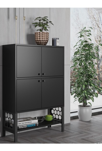 Wood'n Love Lina Premium Desenli Metal Ayaklı Dolaplı Vitrin - Konsol - Siyah / Siyah Wood'n Love Lina Premium Desenli Metal Ayaklı Dolaplı Vitrin - Konsol - Siyah / Siyah