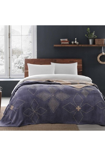 Taç Brenna Pamuk Çift Kişilik Battaniye Mavi