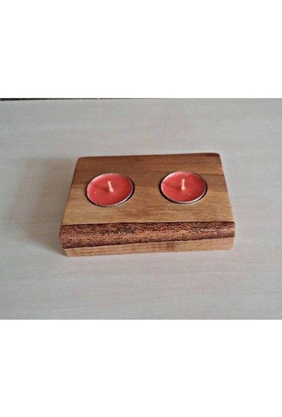 Gördur 2'li Tealight Mumluk Ahşap