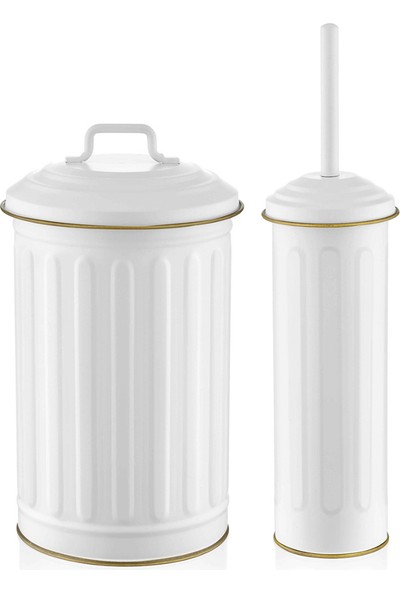 Çöp Kovası ve Tuvalet Fırçası Seti Özel Beyaz Gold Galvaniz My Çeyizim MY07