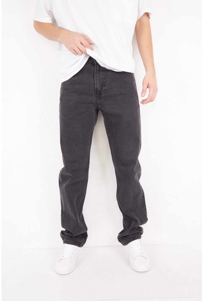 Erkek Füme Düz Ekstra Uzun 90's Likrasız Boyfriend Baggy Kot Pantolon Erkek Füme Düz Ekstra Uzun 90's Likrasız Boyfriend Baggy Kot Pantolon