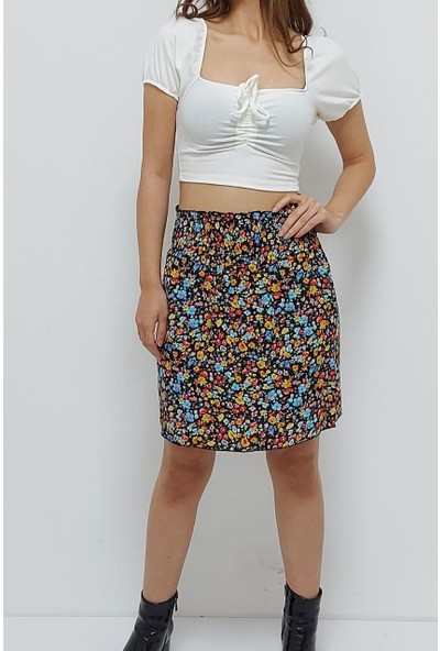 Nocna Fashion Beli Lastikli Çiçek Desenli Etek Renkli NCJ22RENKLI Nocna Fashion Beli Lastikli Çiçek Desenli Etek Renkli NCJ22RENKLI