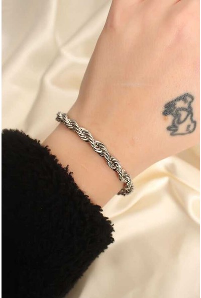 Clariss Çelik Gümüş Renk Kalın Burgu Model Bileklik Clariss Çelik Gümüş Renk Kalın Burgu Model Bileklik
