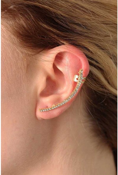 Clariss Altın Renk Zirkon Taşlı Kıkırdak Küpe