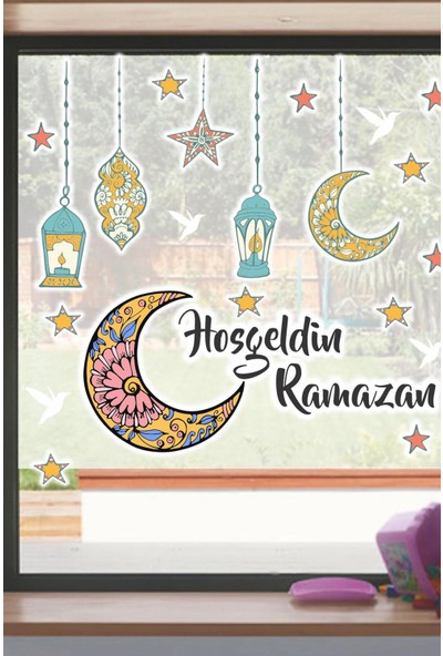 Msticker Hoşgeldin Ramazan Sticker Seti - Ramazan Kandilleri Hilal ve Yıldız Figürlü