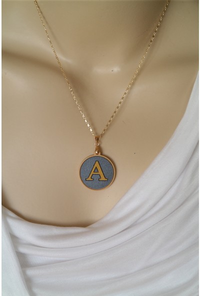 Gold Gri Epoksi A Harf Gold Zincir Kolye