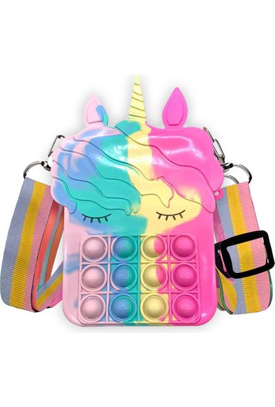 Pop It Oyuncak Unicorn Çanta Pastel Kumaş Ipli 16X12CM 32 Baloncuklu