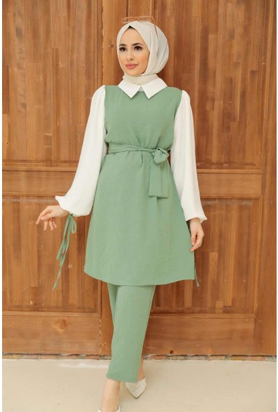 Neva Style - Balon Kol Çağla Yeşili Tesettür Ikili Takım 13180CY Neva Style - Balon Kol Çağla Yeşili Tesettür Ikili Takım 13180CY