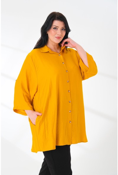 Lady Majestic Yandan Cepli Truvakar Kol Büyük Beden Kadın Gömlek 44108 Lady Majestic Yandan Cepli Truvakar Kol Büyük Beden Kadın Gömlek 44108