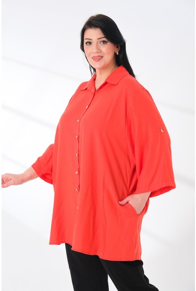 Lady Majestic Yandan Cepli Truvakar Kol Büyük Beden Kadın Gömlek 44108