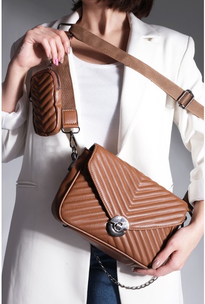 Marjin Kadın Postacı Çapraz Çanta Cüzdanlı Zincirli Tevira